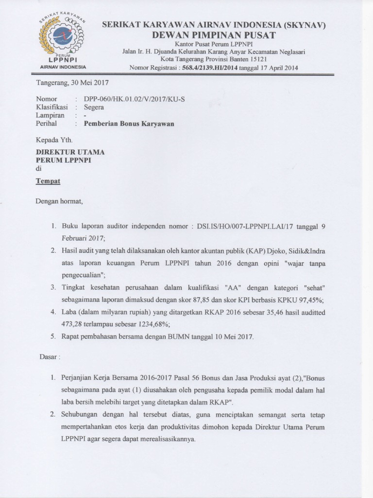 Surat Keluar 060 - Pemberian Bonus Karyawan | PDF