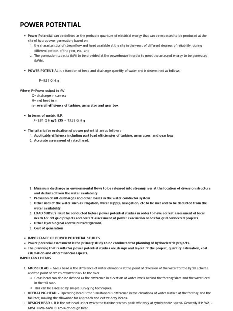 Power Potential | PDF | Power Station | Hydroelectricity