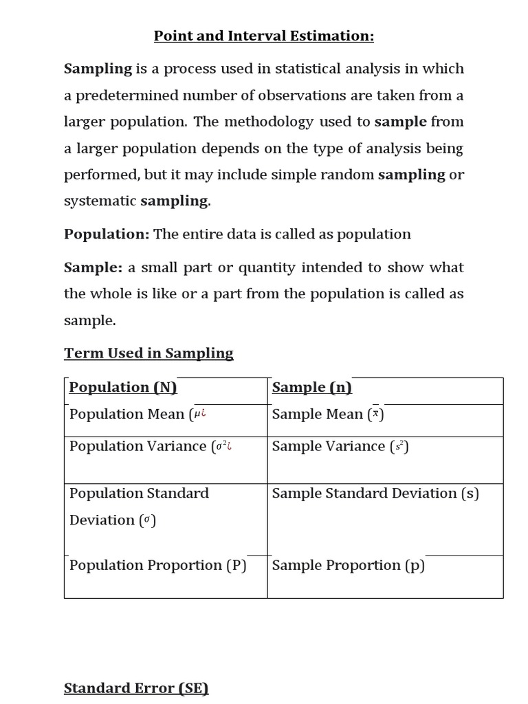 Point and Interval Estimation | PDF | Standard Deviation | Standard Error