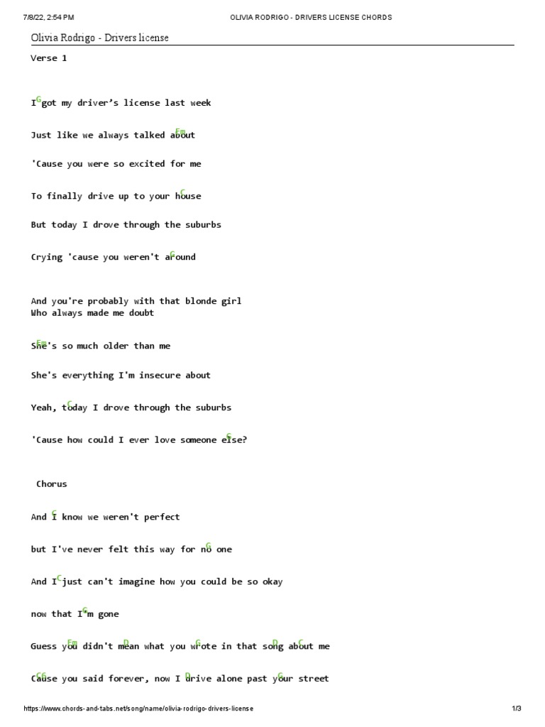 Olivia Rodrigo - Drivers License Chords | PDF