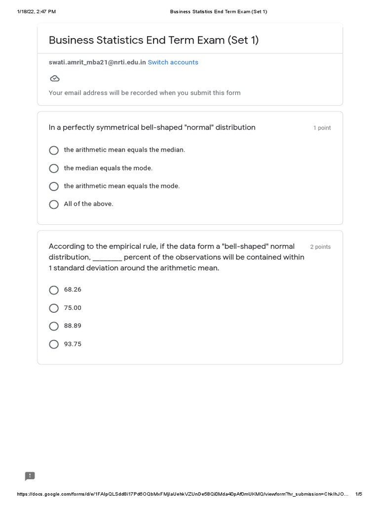 Business Statistics End Term Exam (Set 1) | PDF | Mean | Statistics