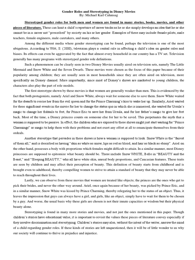 Gender Roles and Stereotyping in Disney Movies, Survey | PDF | Learning ...