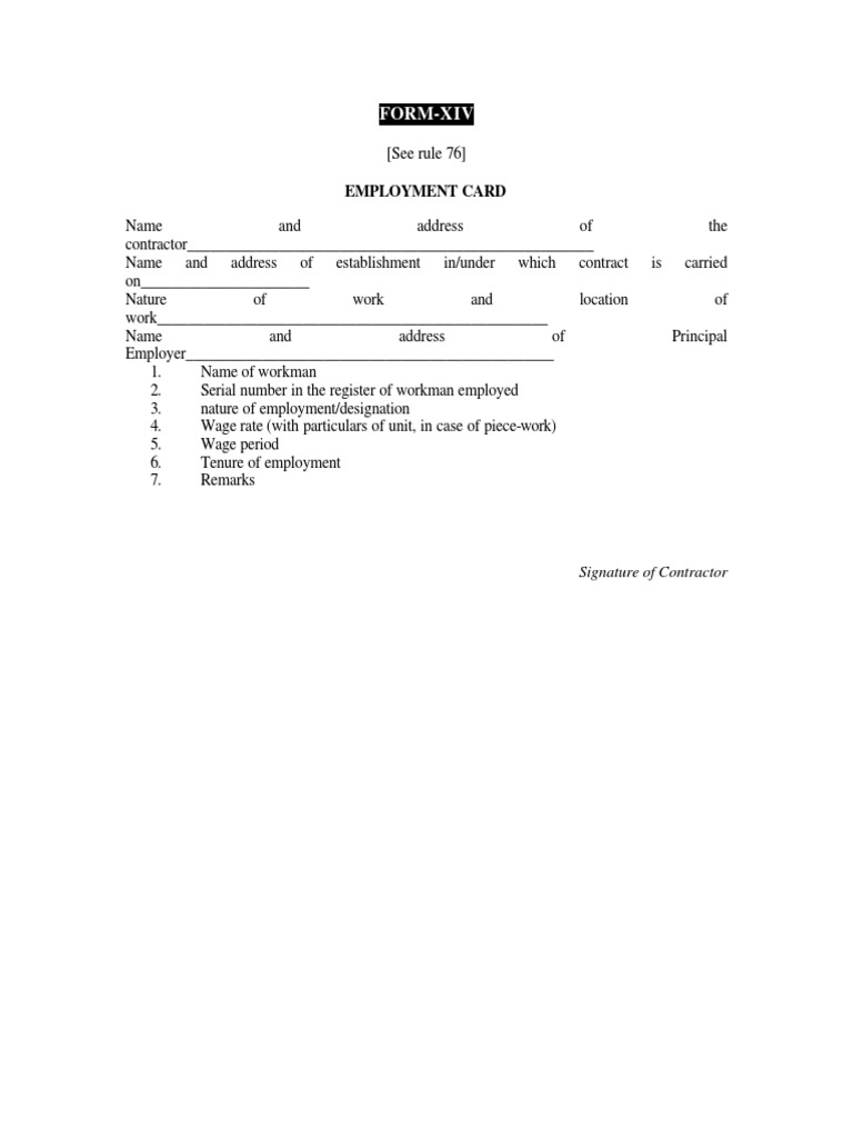 Form-Xiv: Employment Card | PDF