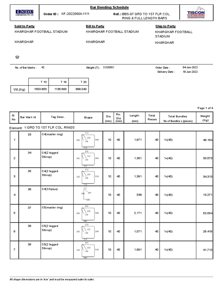 BBS-07 GRD TO 1ST FLR COL. RING & FULL LENGTH BARS CUBE PDF | PDF ...