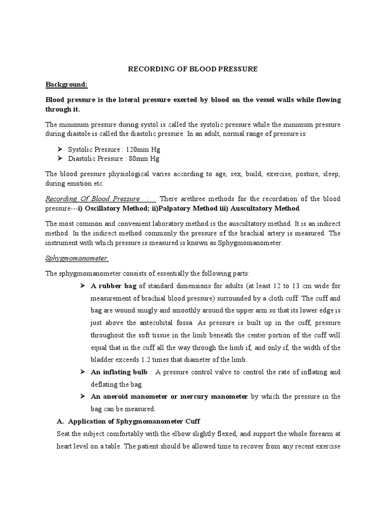 Recording of Blood Pressure | PDF | Blood Pressure | Cardiovascular System