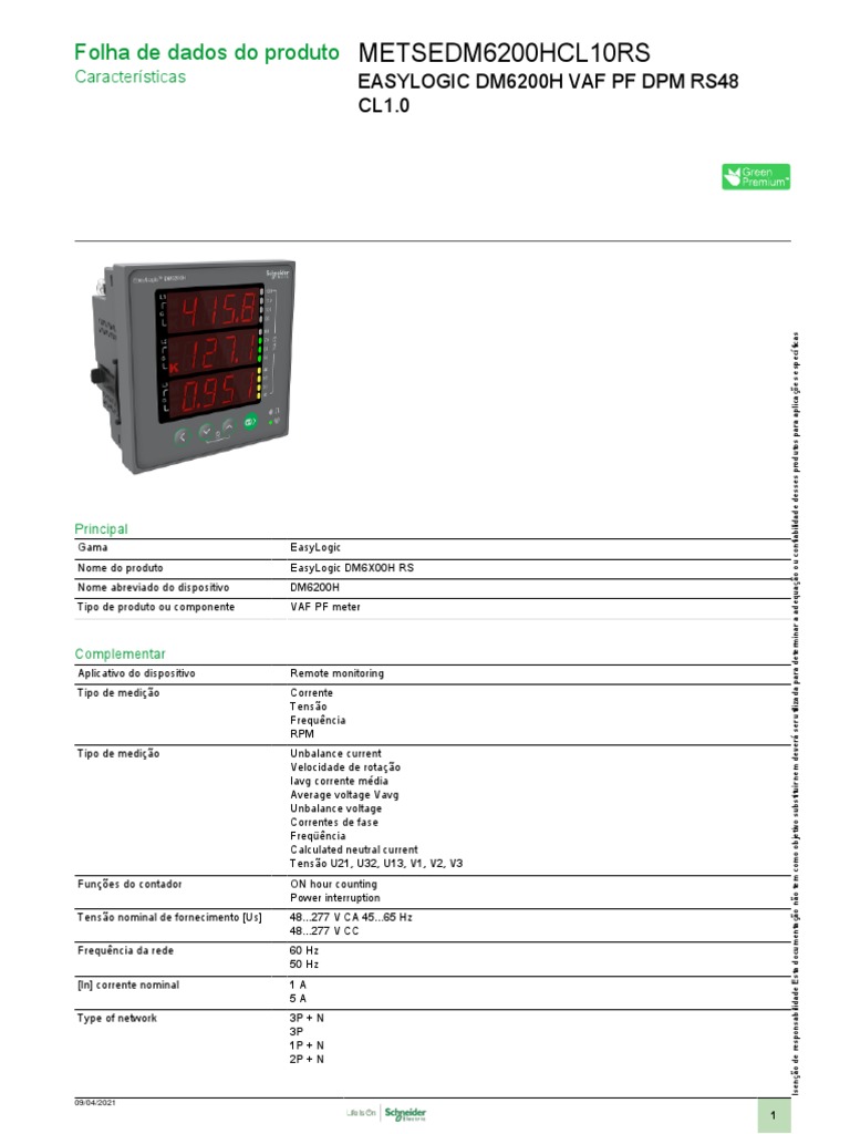 Medidor EasyLogic DM6x00H - METSEDM6200HCL10RS | PDF | Rede elétrica ...
