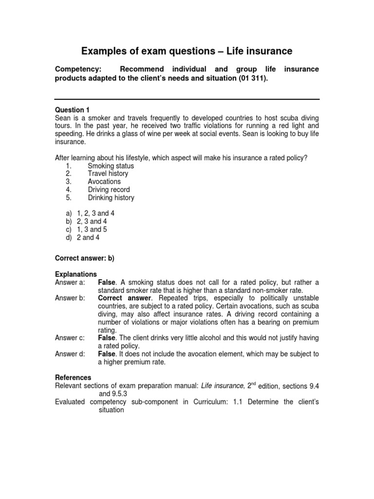 Sample Life Exam Questions | PDF | Life Insurance | Insurance