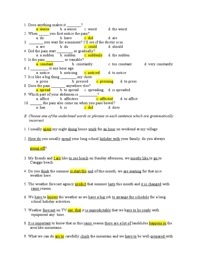 B. Choose One of The Underlined Words or Phrases in Each Sentence Which ...