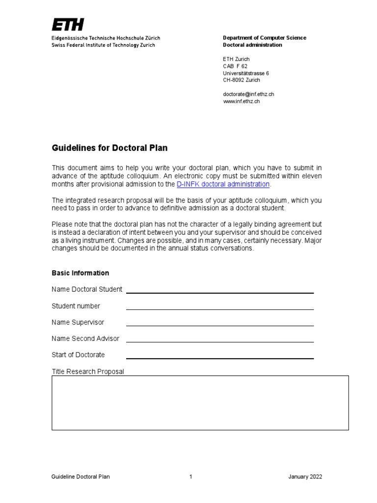 Guidelines For Doctoral Plan: Basic Information | PDF | Doctorate | Science