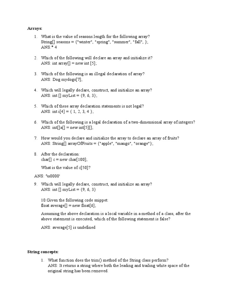 Arrays and Strings concepts explained in 40 characters | PDF | Class (Computer Programming ...