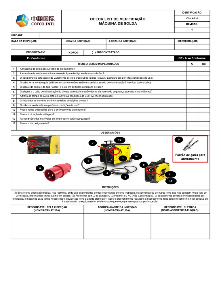 Checklist de verificação de máquina de solda | PDF | Eletricista ...