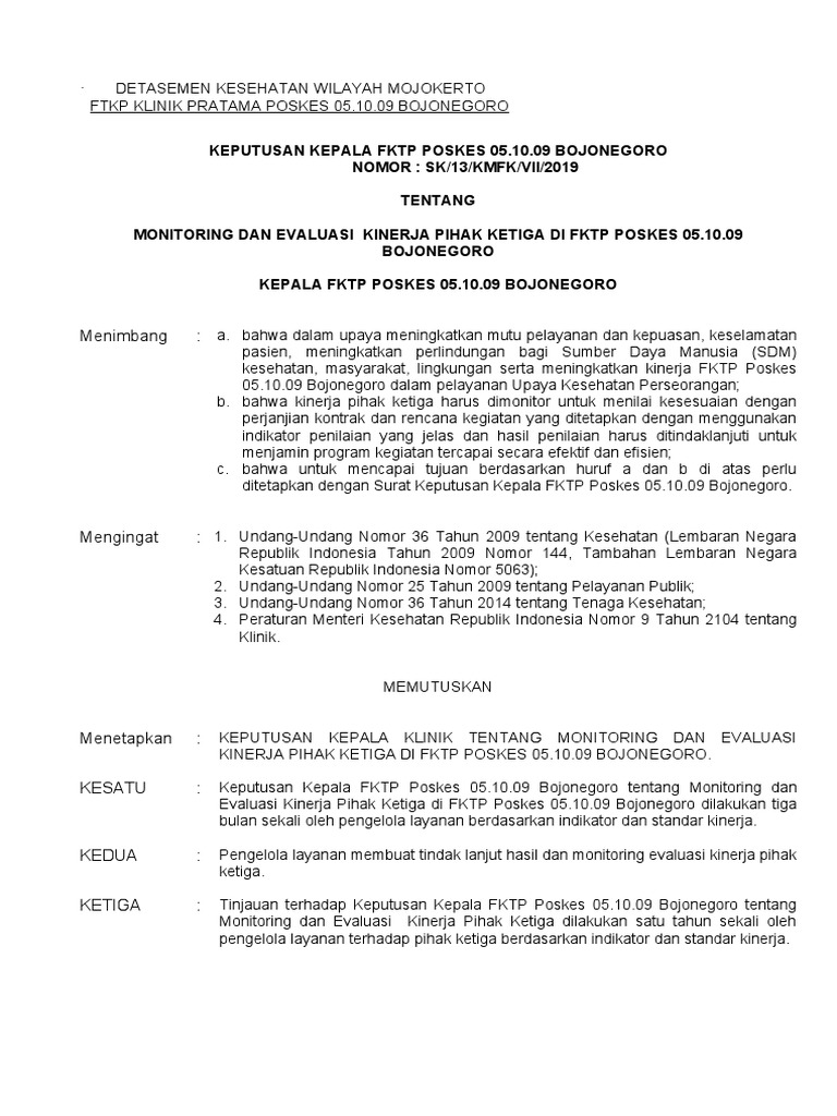 SK Monitoring Kinerja Pihak Ketiga | PDF