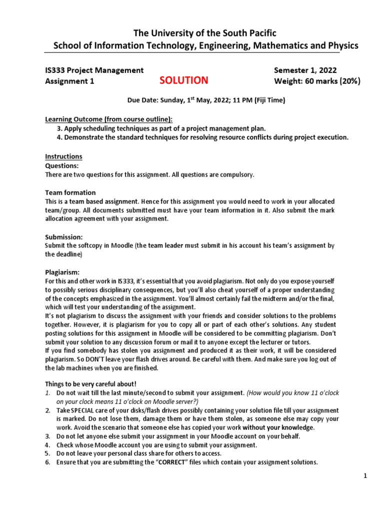 IS333 Assignment 1 Project Management Solutions | PDF | Computing