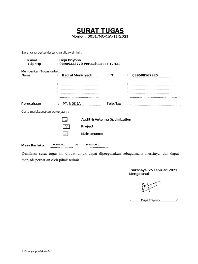 Surat Tugas - TBG - Yptt - 04022021 - 51 | PDF