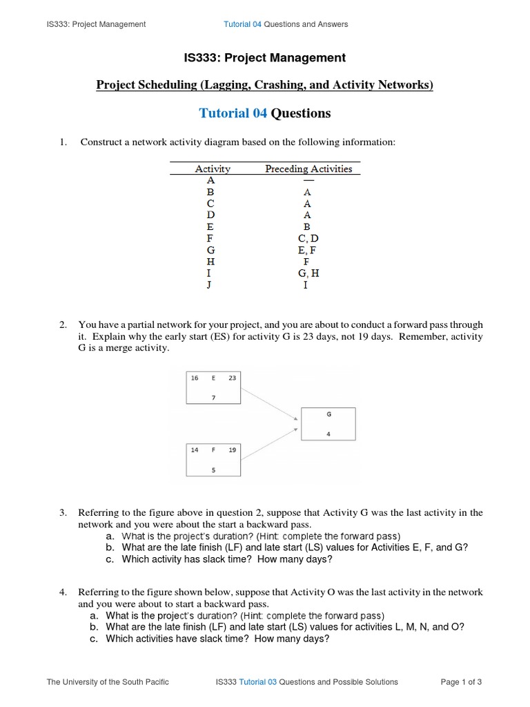 Tutorial 04 - Project Scheduling | PDF | Applied Mathematics