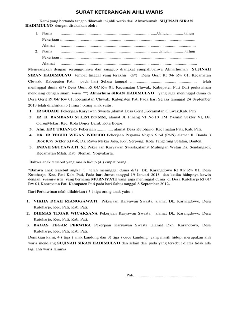 Surat Keterangan Waris (Gerit) | PDF | Game & Aktivitas | Memasak ...