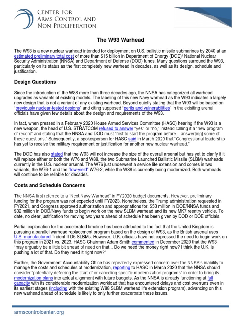 The W93 Warhead: Design Questions | PDF | Nuclear Weapons | Nuclear ...