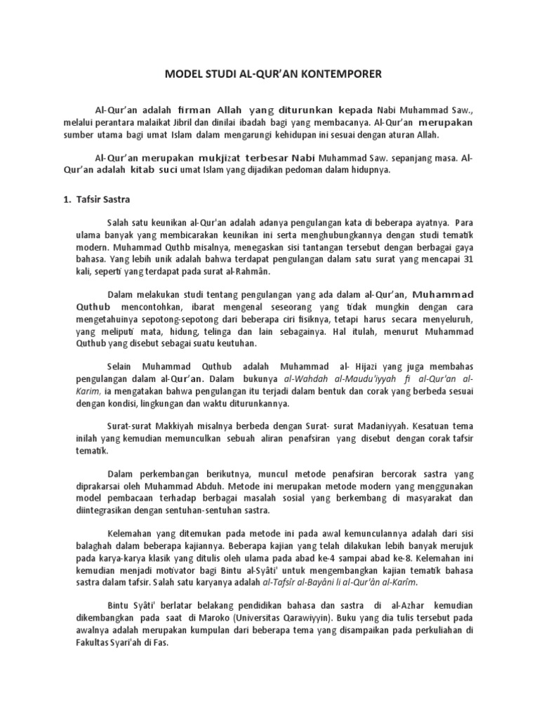 Model Studi Al-Quran | PDF | Filsafat | Agama & Spiritualitas