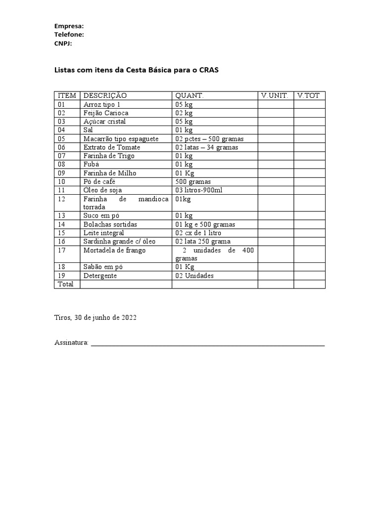 Lista Da Cesta Basica | PDF