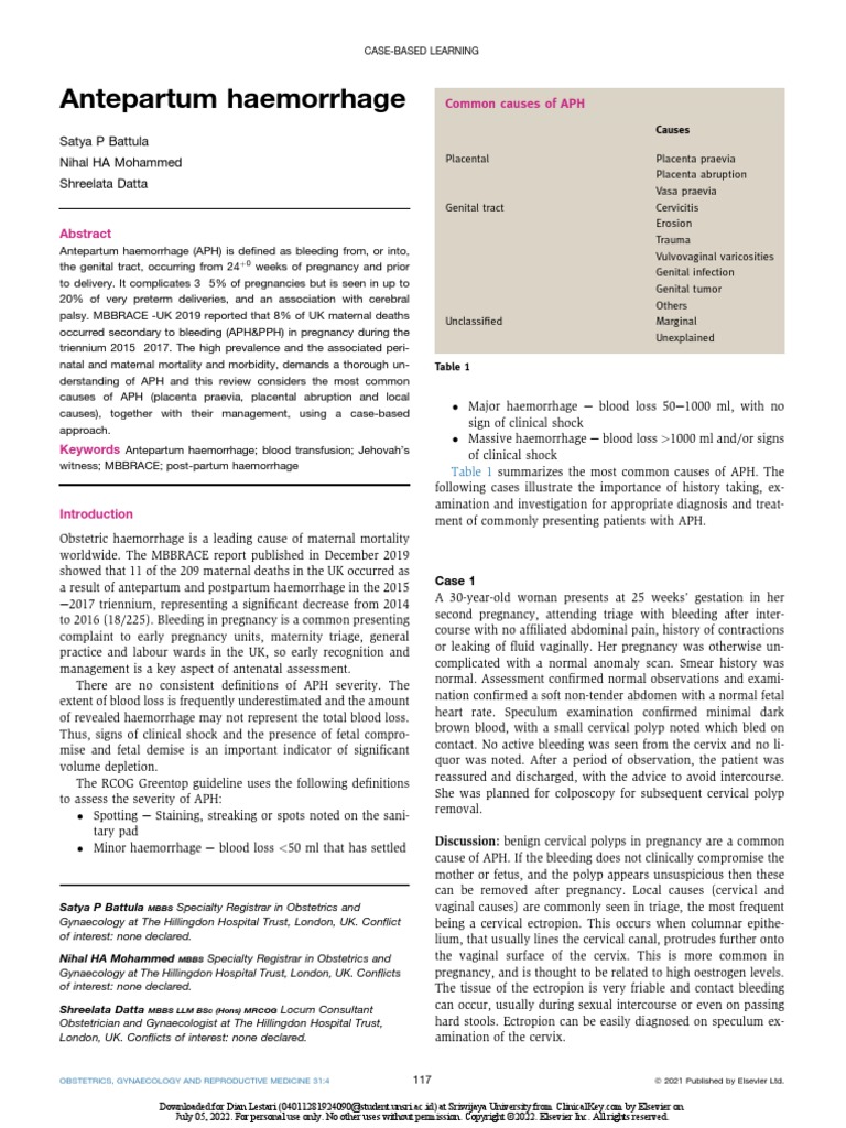Antepartum Haemorrhage: Common Causes of APH | PDF | Childbirth ...