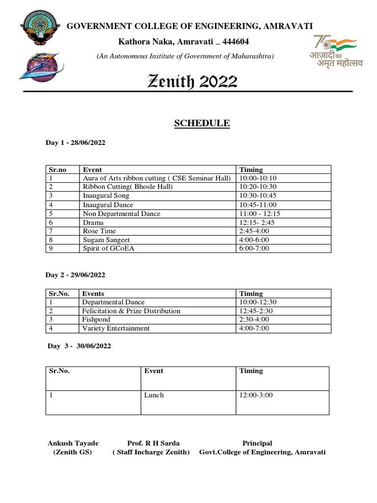 Zenith Schedule. NEW | PDF