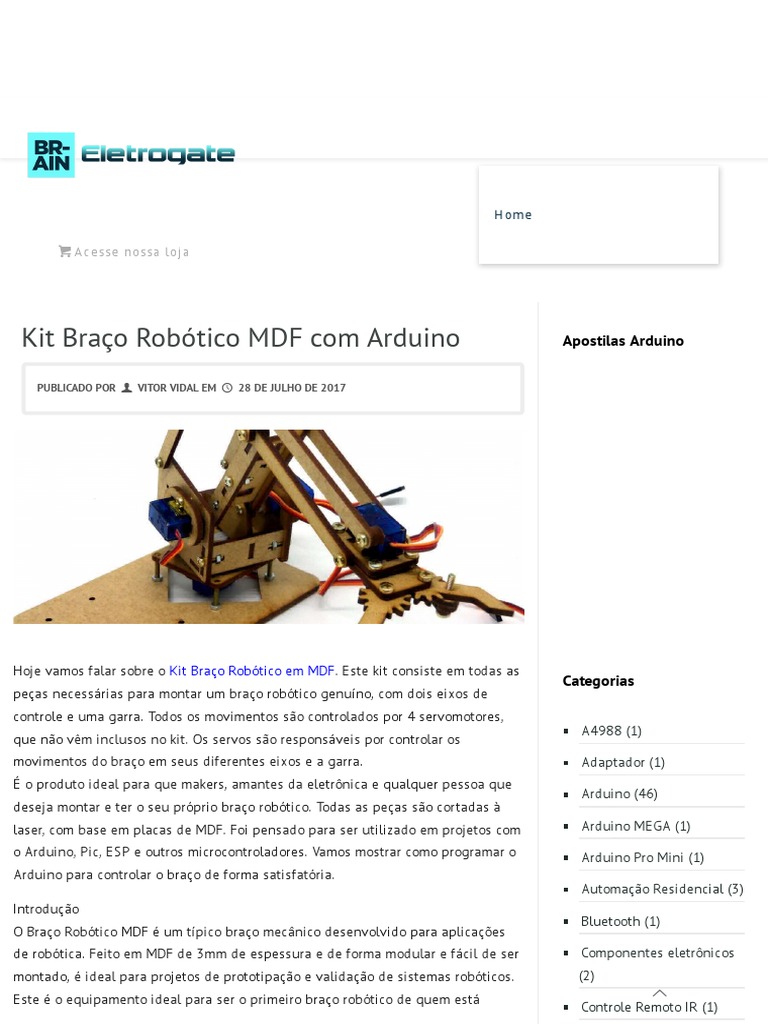 Kit Braço Robótico Mdf Com Arduino Blog Eletrogate Pdf Arduino