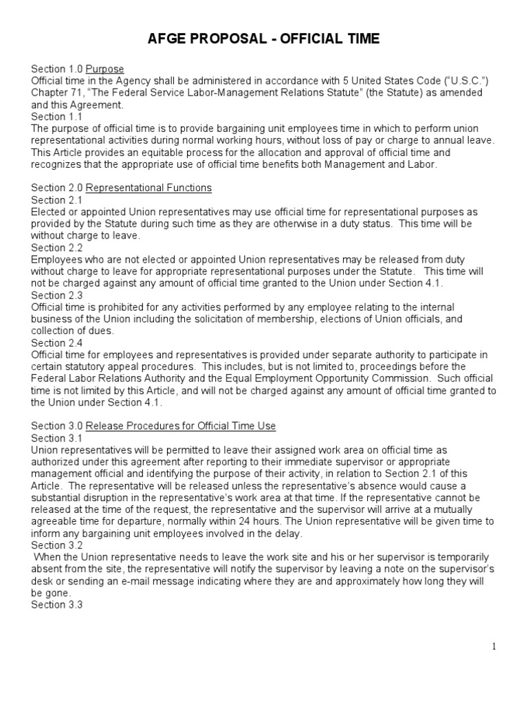 AFGE Proposal - Official Time | PDF | Unfair Labor Practice | Employment