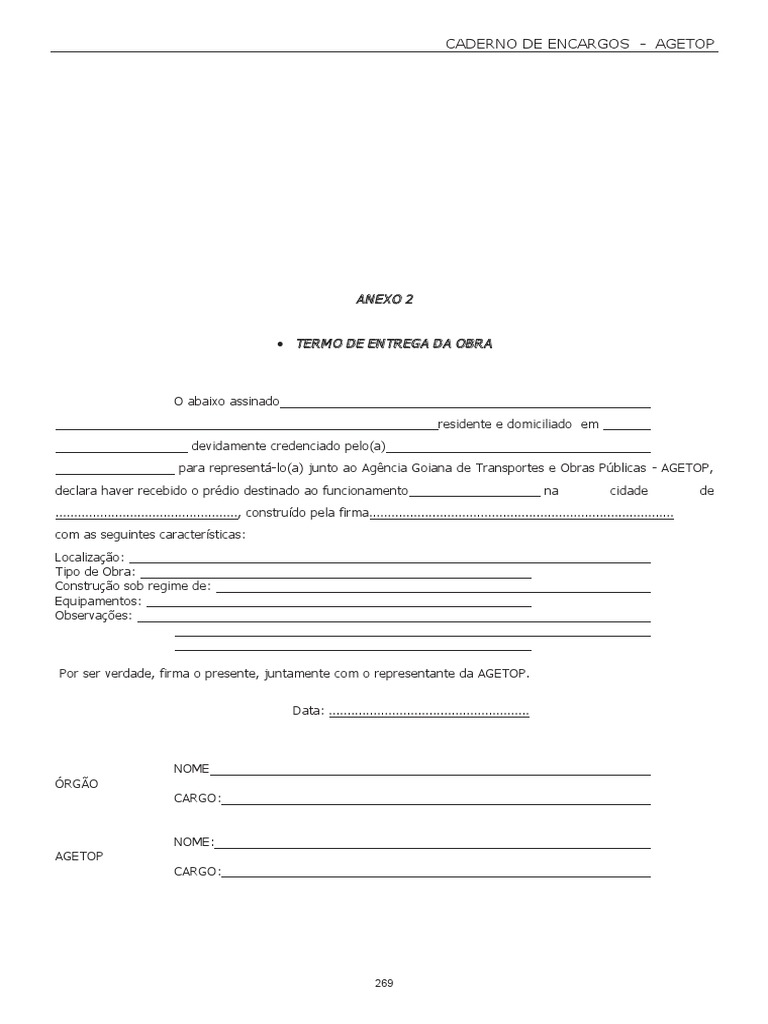 Termo de Entrega Da Obra Agetop | PDF