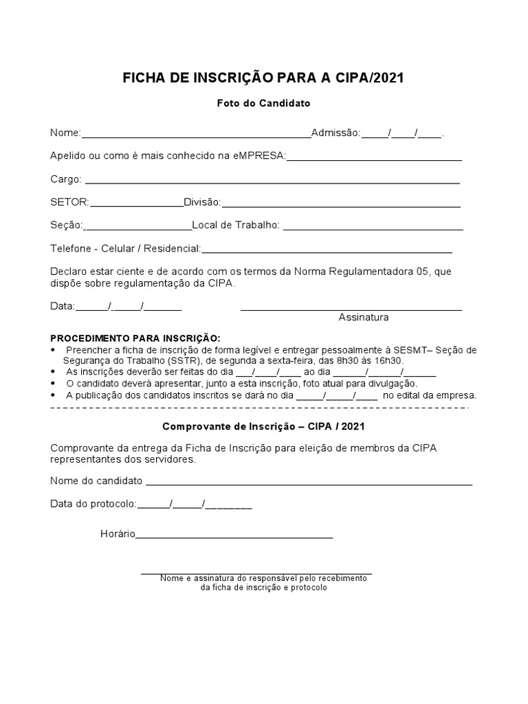 5 Ficha de Inscrição Da CIPA | PDF