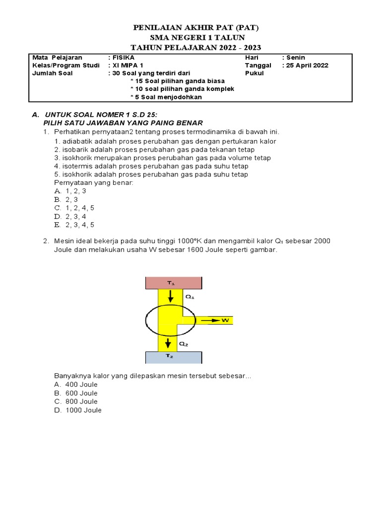 Soal Pat Fisika Kelas Xi Ipa 2021 | PDF | Metode & Bahan Ajar | Sains & Matematika