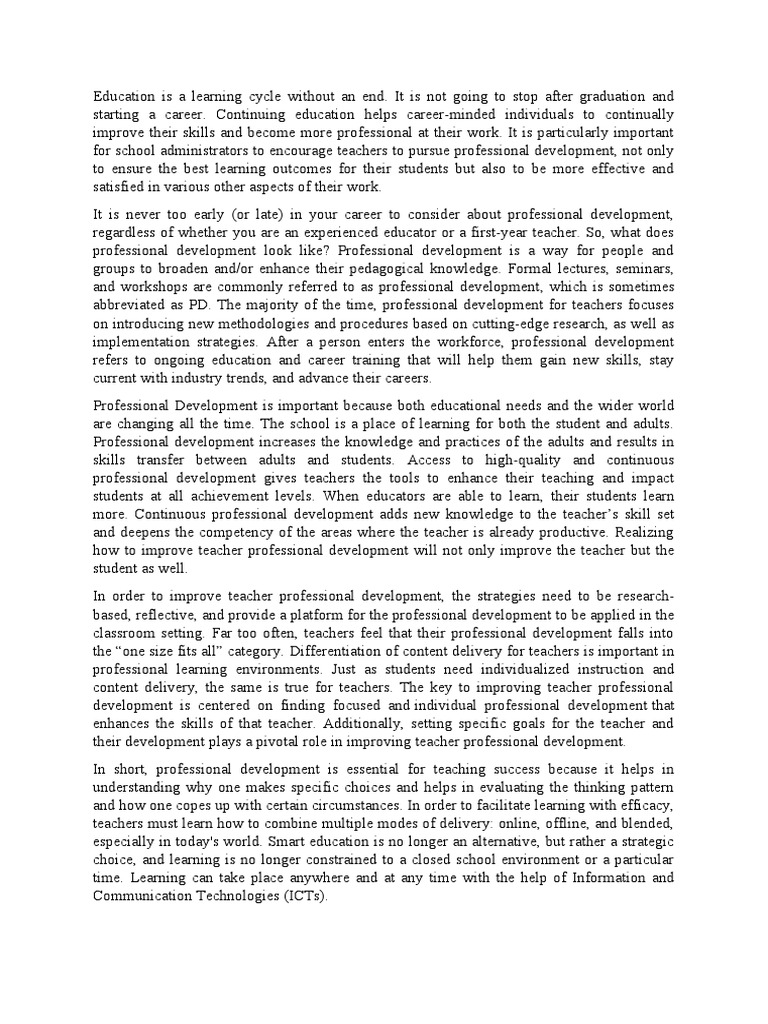 Professional Development Essay | PDF | Teachers | Information And ...