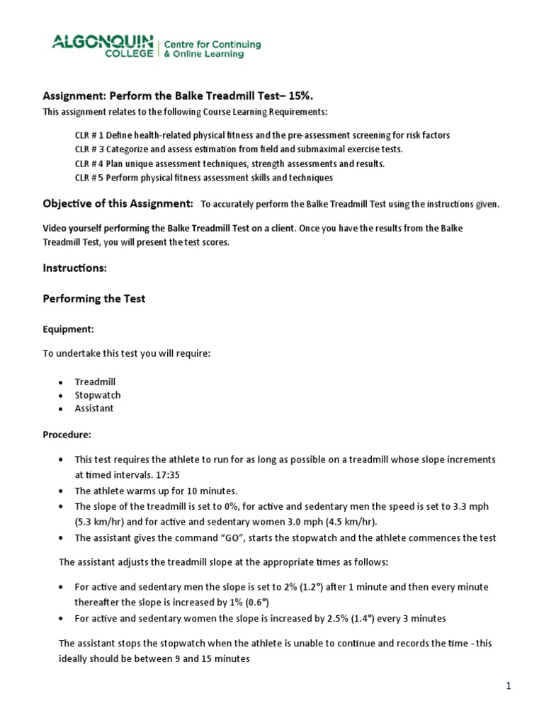 Assignment - Balke Treadmill Test | PDF | Rubric (Academic) | Physical ...