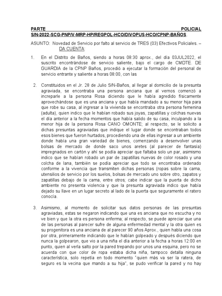 Parte Policial Falto Al Servicio | PDF