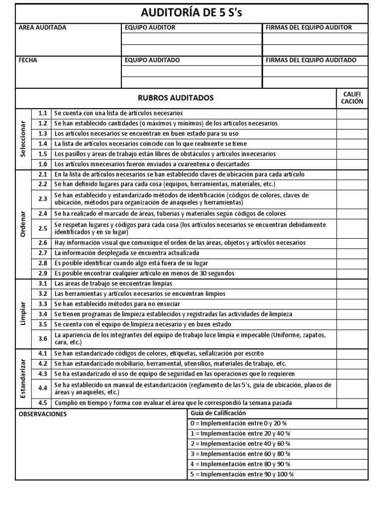 Auditoría 5 Ss | PDF | Auditoría | Gestión de tecnología de la información