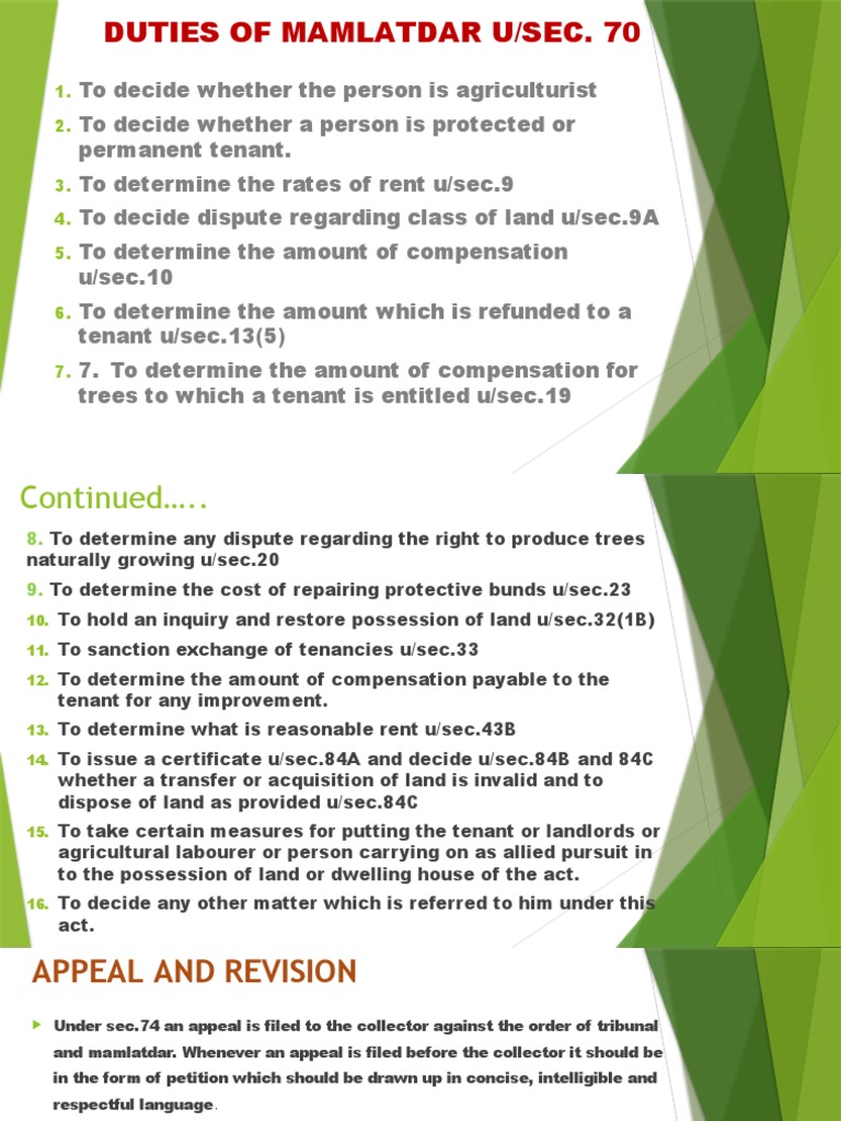 Duties of Mamlatdar U | PDF | Leasehold Estate | Constitutional Law