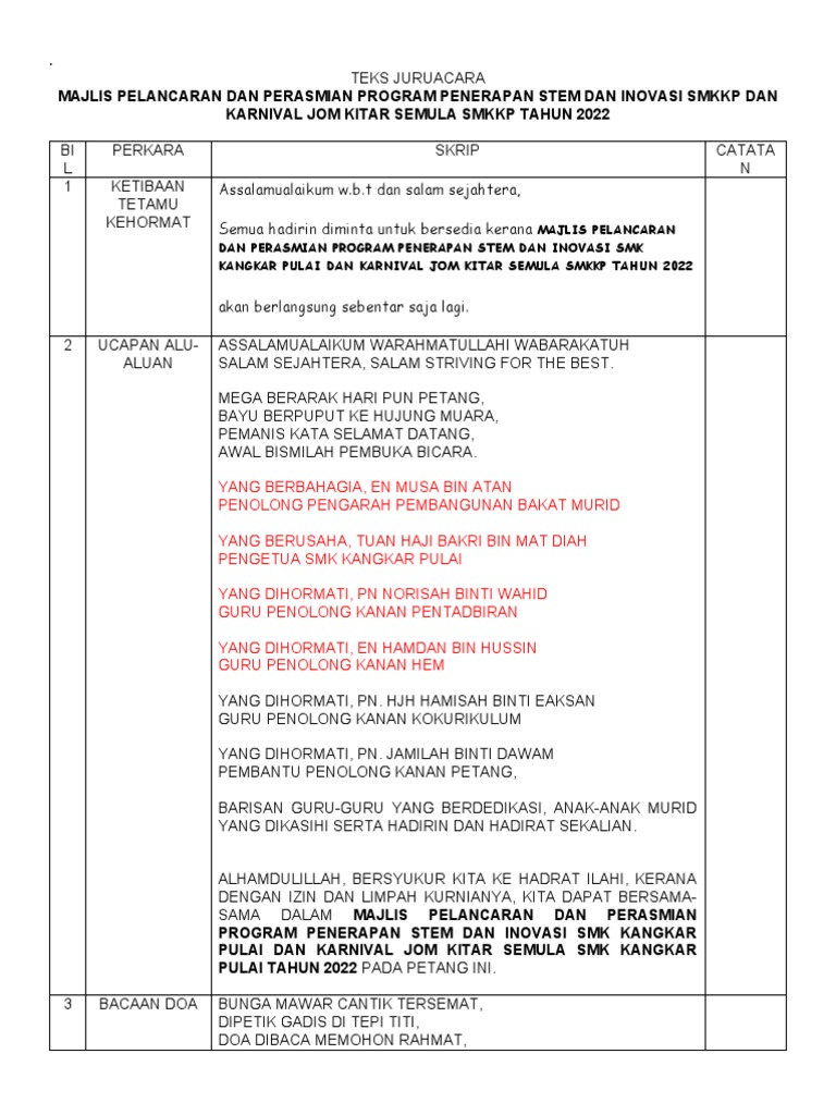 Edit Teks Juruacara Majlis Perasmian Stem Dan Kitar Semula 2022 | PDF | Bisnis