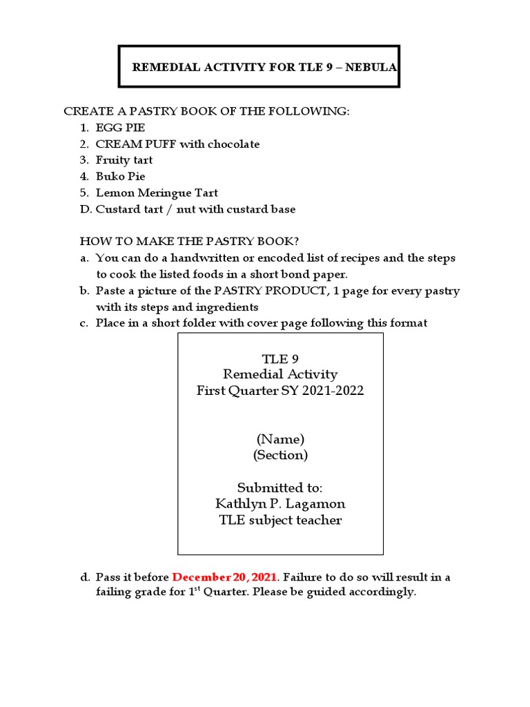 Remedial Activity For Tle 9 | PDF