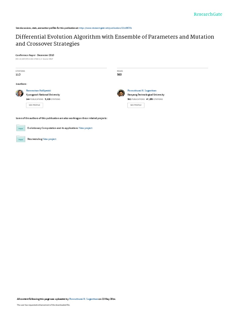 Differential Evolution Algorithm With Ensemble of | PDF | Mathematical ...