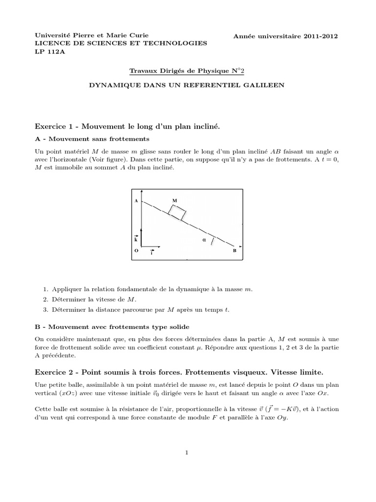 TD02 | PDF | Masse | Accélération
