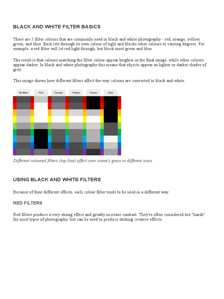 B&W Photography Filter Guide | PDF | Color | Vision