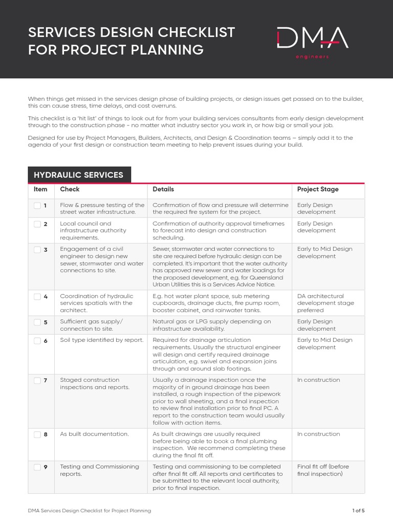 Services Design Checklist For Project Planning | PDF | Building ...