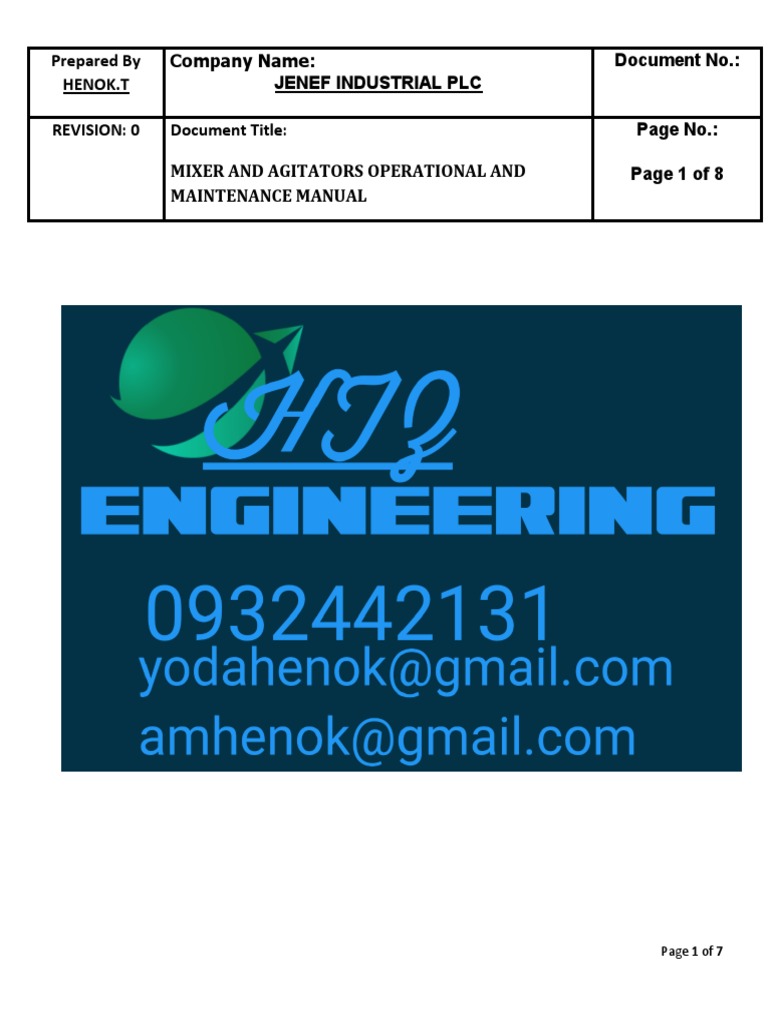 Mixer and Agitators Operational and Maintenance Manuals | PDF ...