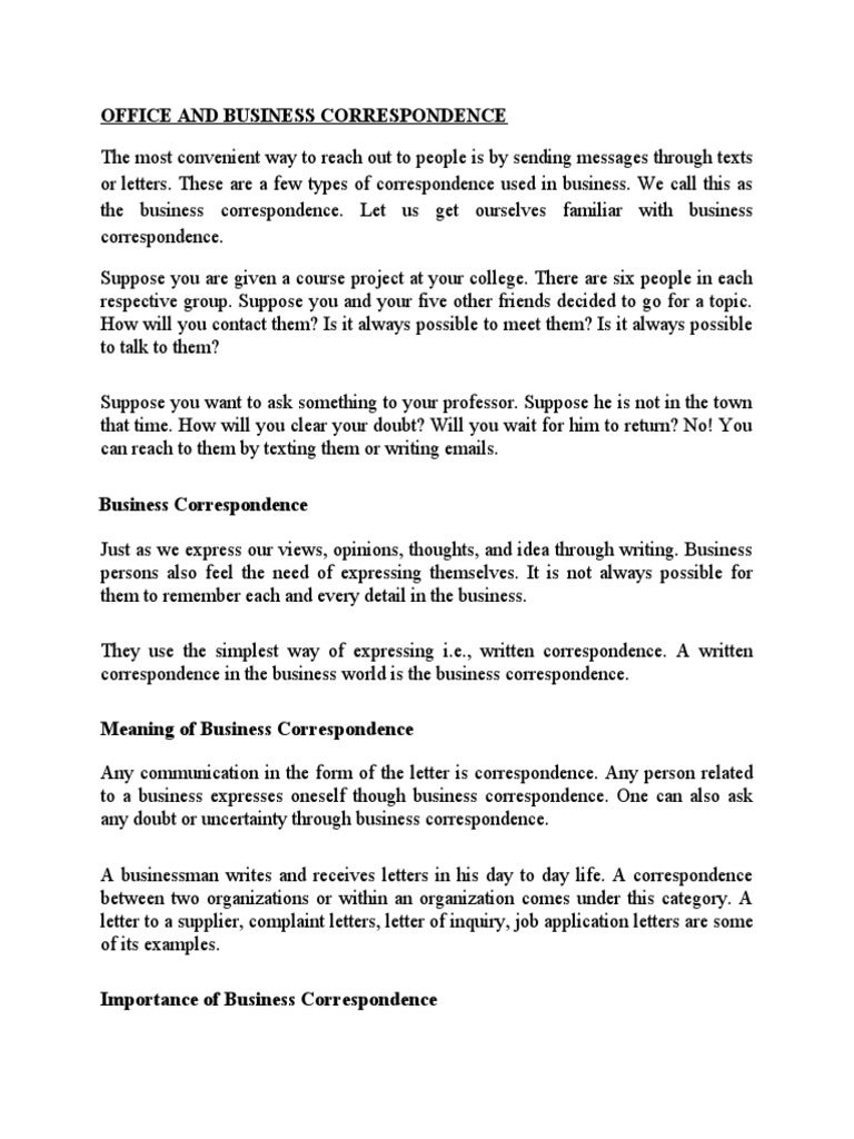 Office and Business Correspondence | PDF | Customer | Business