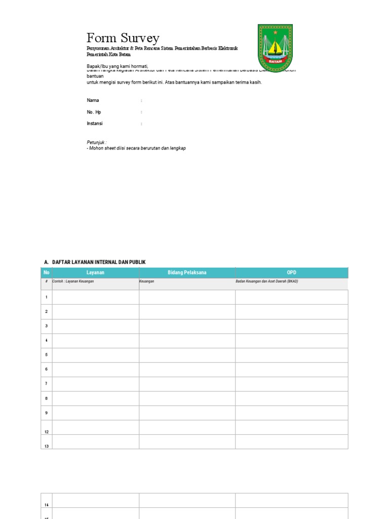 Form Survey Arsitektur SPBE Kota Batam (Nama - OPD) | PDF
