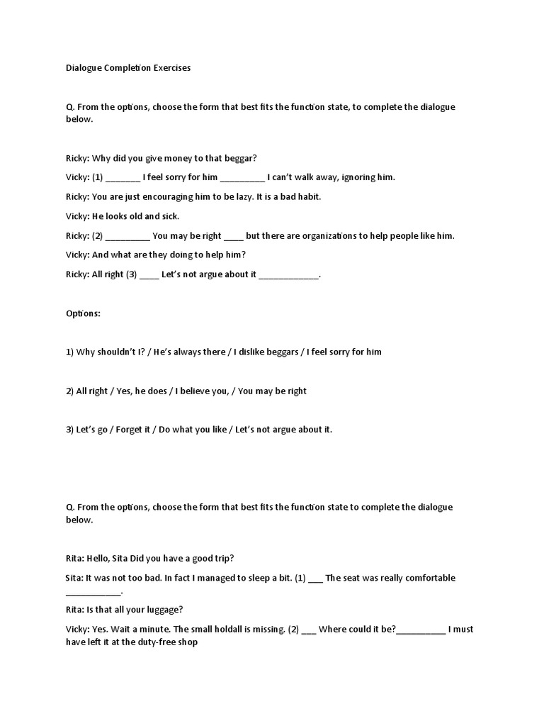 Dialogue Completion Exercises | PDF