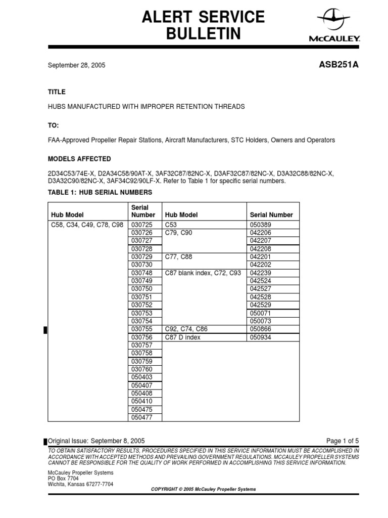 Alert Service Bulletin: ASB251A | PDF | Propeller | Aircraft