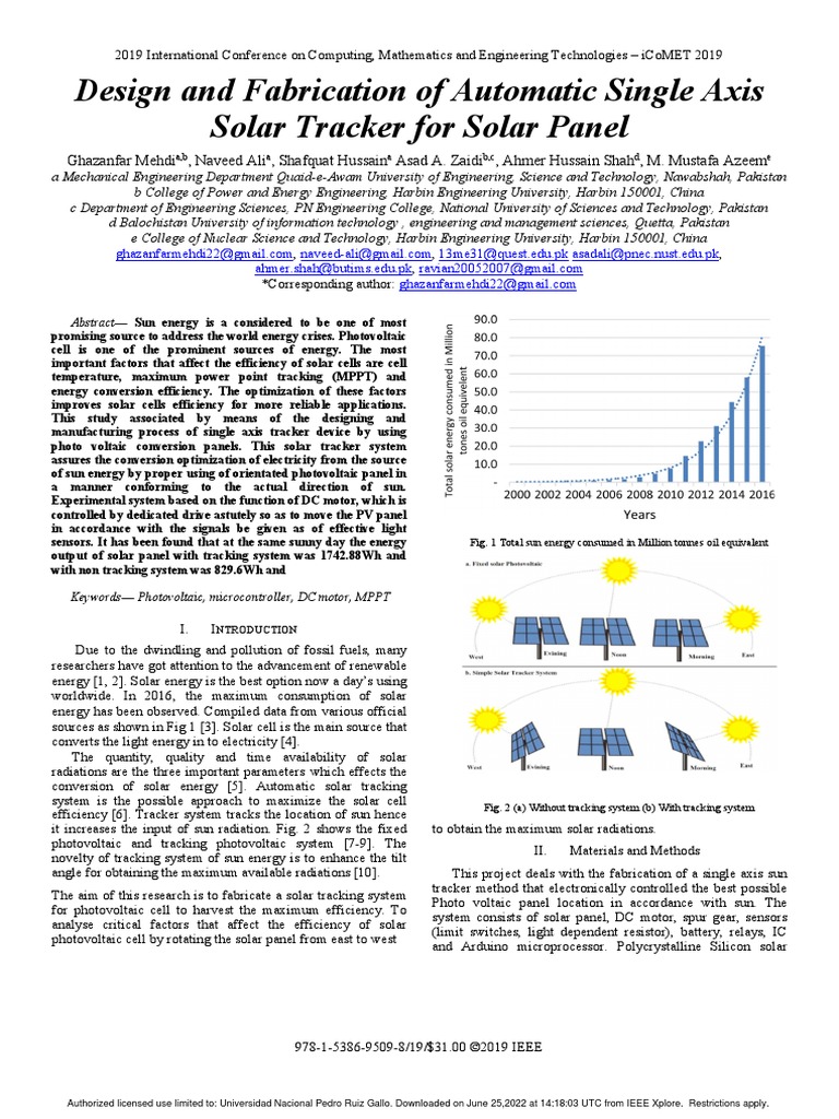 Design and Fabrication of Automatic Single Axis Solar Tracker For Solar ...