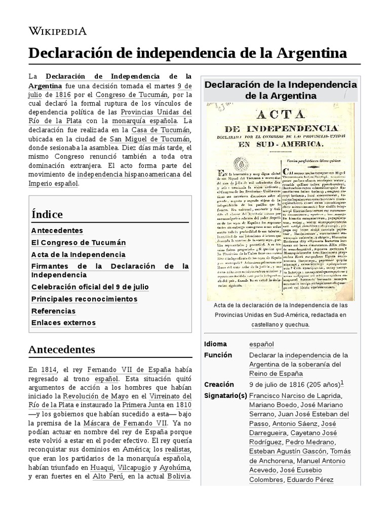 Declaración de Independencia de La Argentina | PDF | Argentina ...