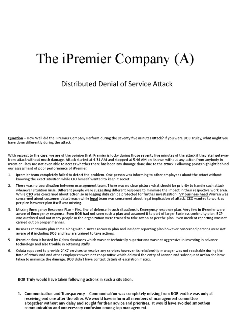 Case Study Ipremier Company - Distributed Denial of Service Attack ...