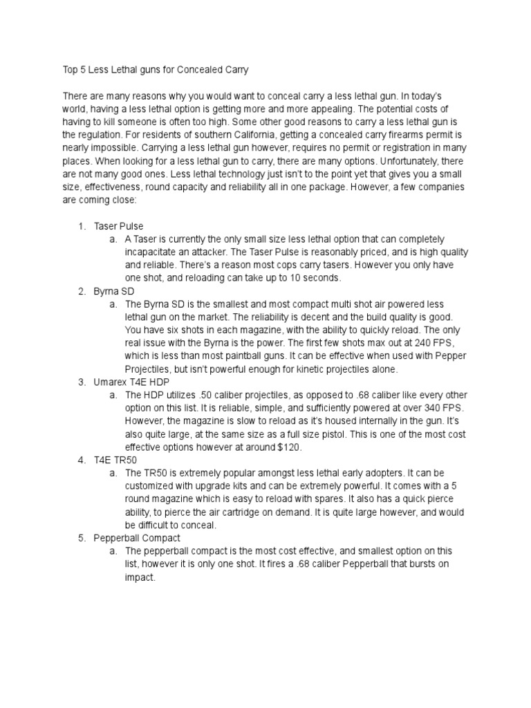 Less Lethal Guns for Concealed Carry | PDF | Taser | Gun